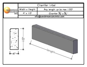 4 x 10 chamfer flat precast concrete lintel Surrey BC | Sanderson Concrete