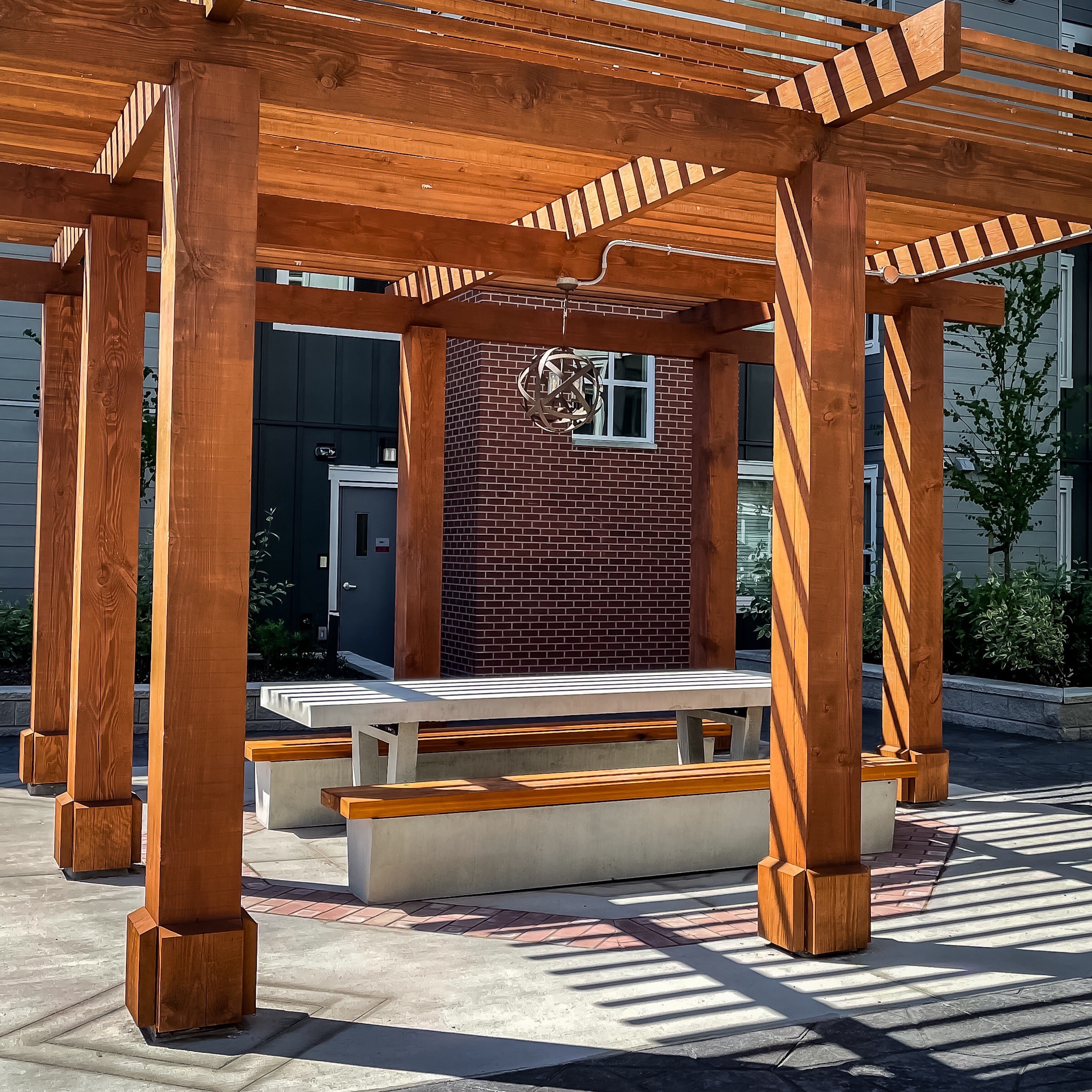 harvest table with cedar benches - Sanderson Concrete